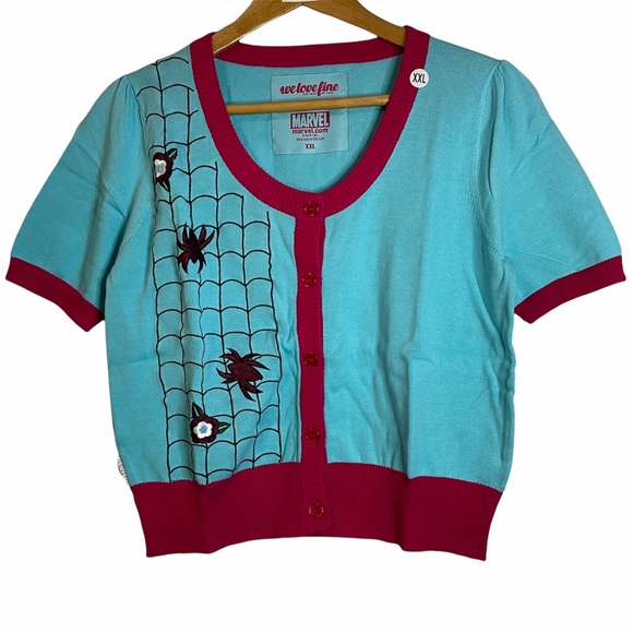 Marvel | Sweaters | Marvel Spider Gwen Vintage Knit Crop Cardigan Xxl ...